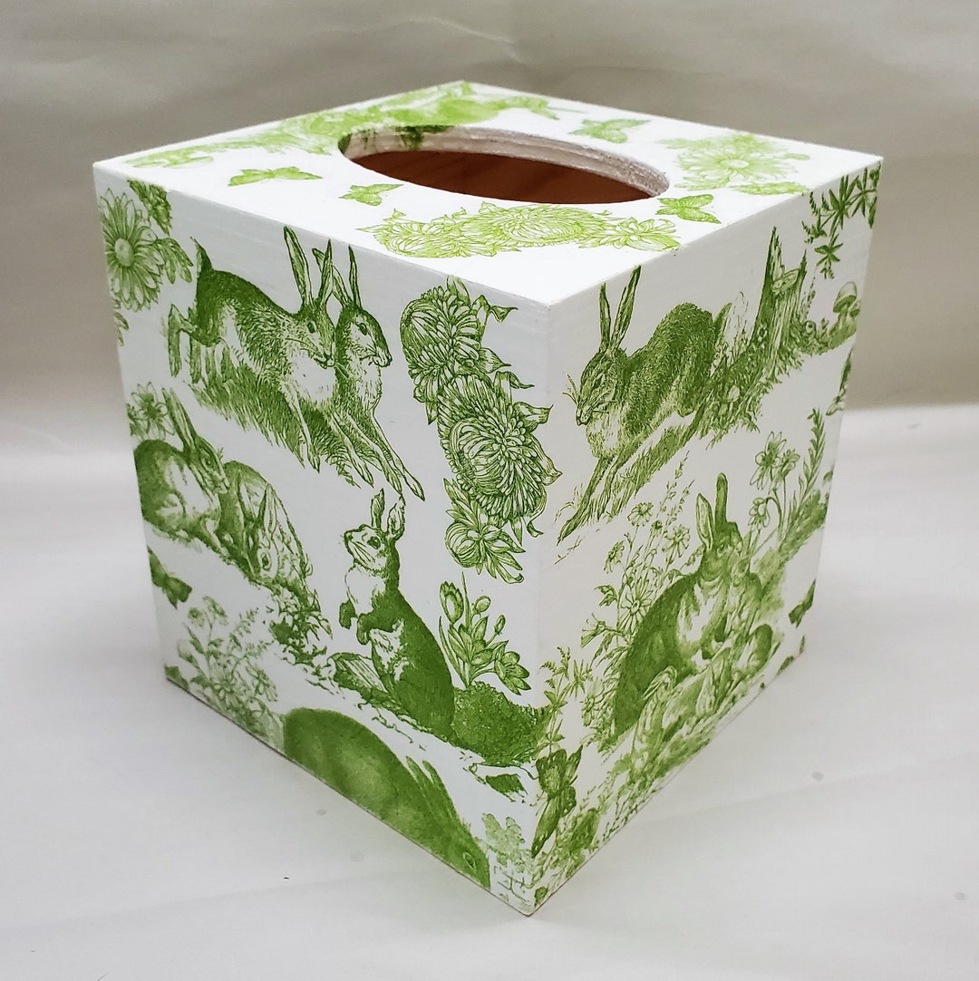 Handmade Decoupage Wood Tissue Box Cover, Easter, Bunny Toile, Home ...