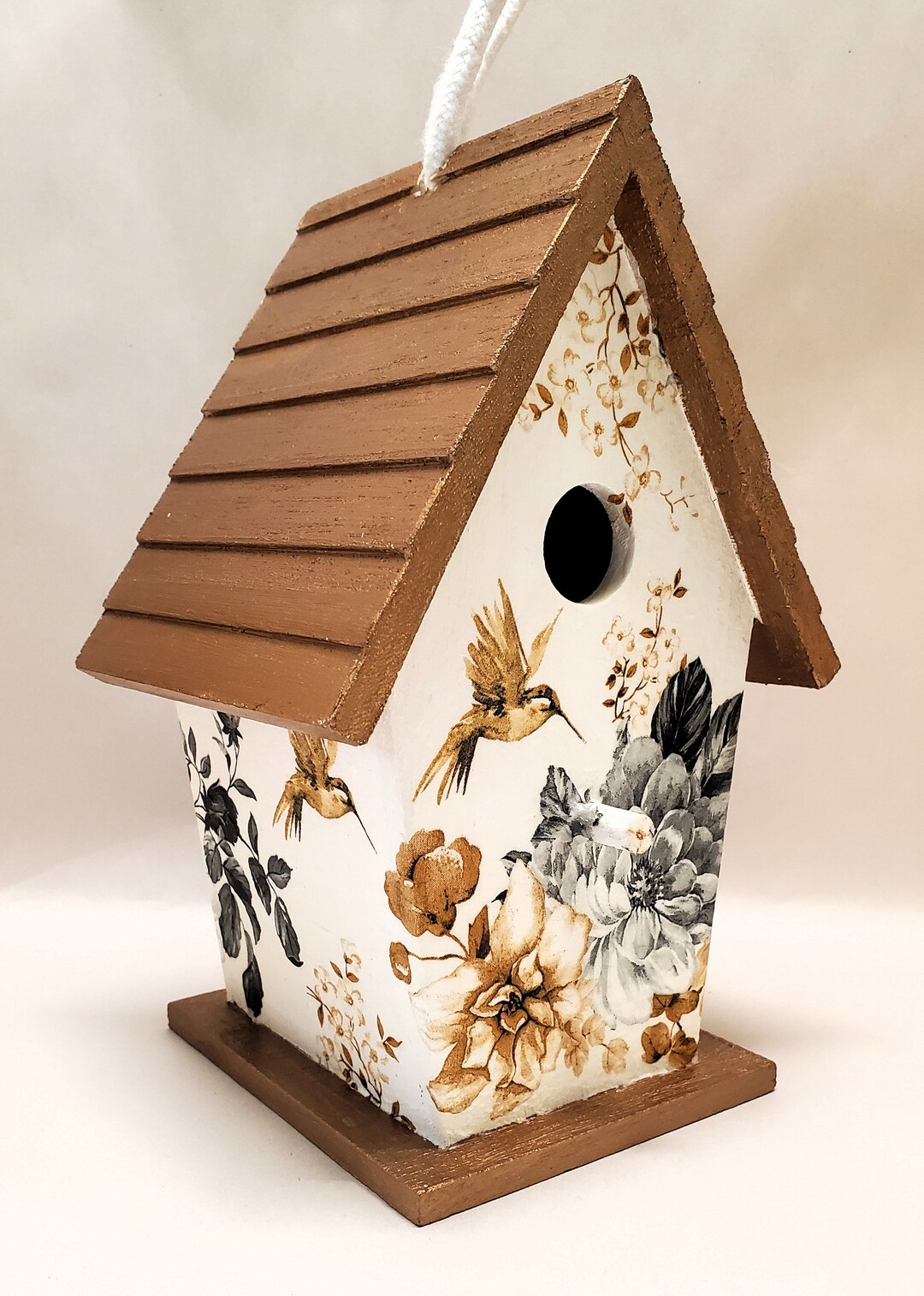 Tall Decorative Wood Birdhouse With Loop Hanger, Hummingbirds, Gardenia ...