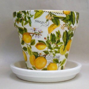 Handmade Decoupage Terra Cotta Indoor Flowerpot, Indoor Planter Lemons ...