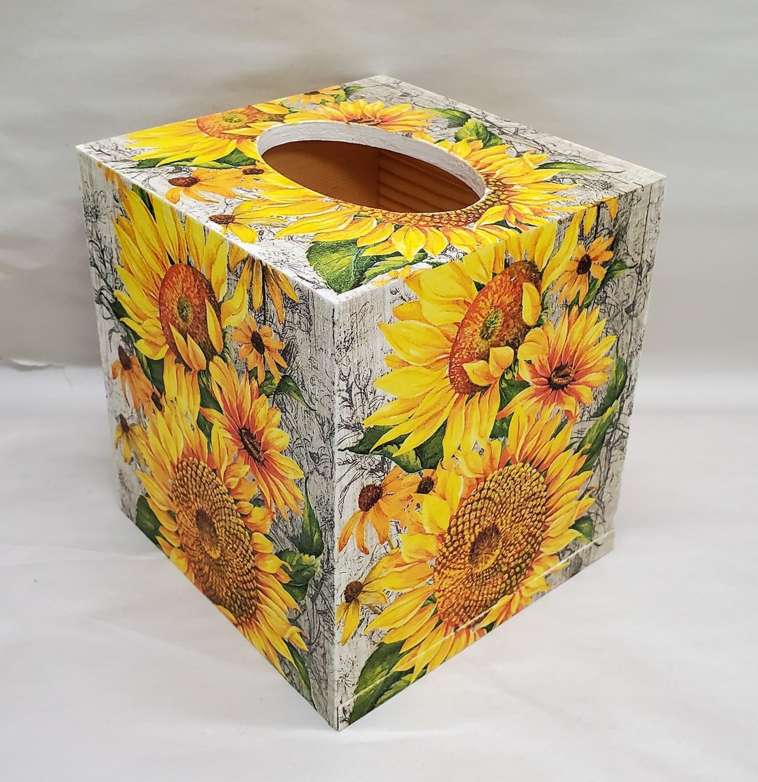 Handmade Decoupage Wood Tissue Box Cover, Sunflowers, Home Decor - Etsy