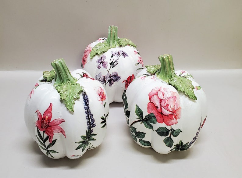 Set of 3 Hand Painted and Decoupaged Resin Pumpkins With - Etsy