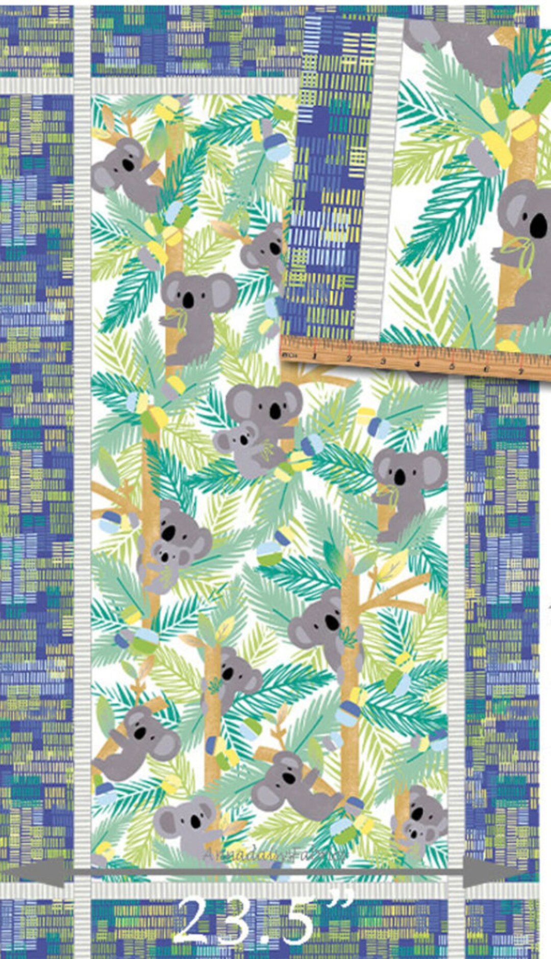 18-OOP Koala Cotton Fabric Quilt Panel, Blue, Grey and Green - Etsy