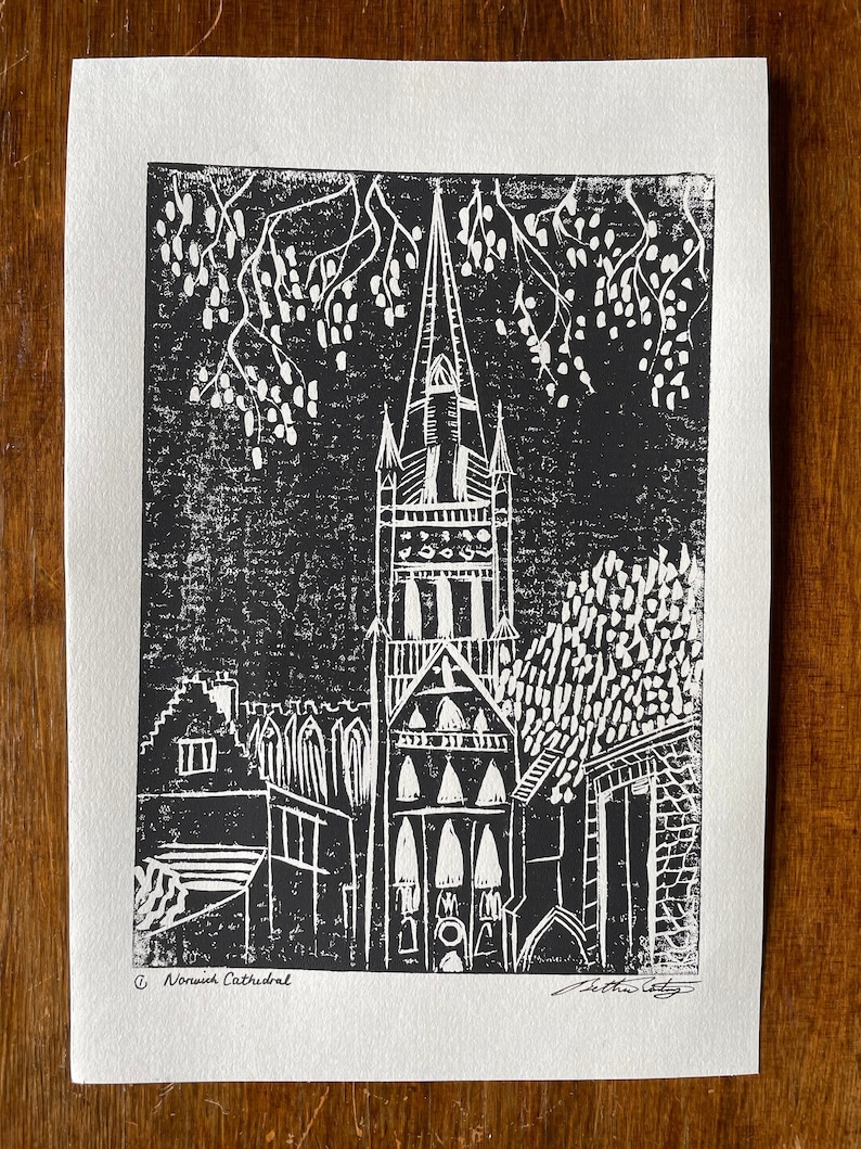 Norwich Cathedral Original Lino Print A4 Wall Decor - Etsy UK