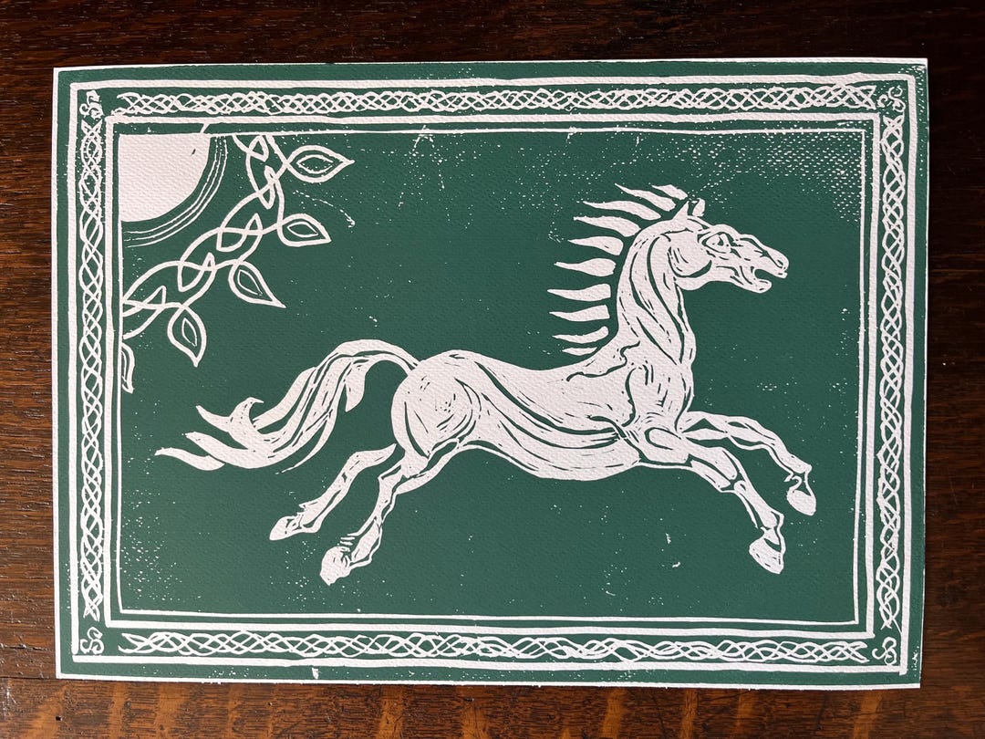 Rohan Flag Original Lino Print | A4 | Wall Decor | Lord of the Rings ...