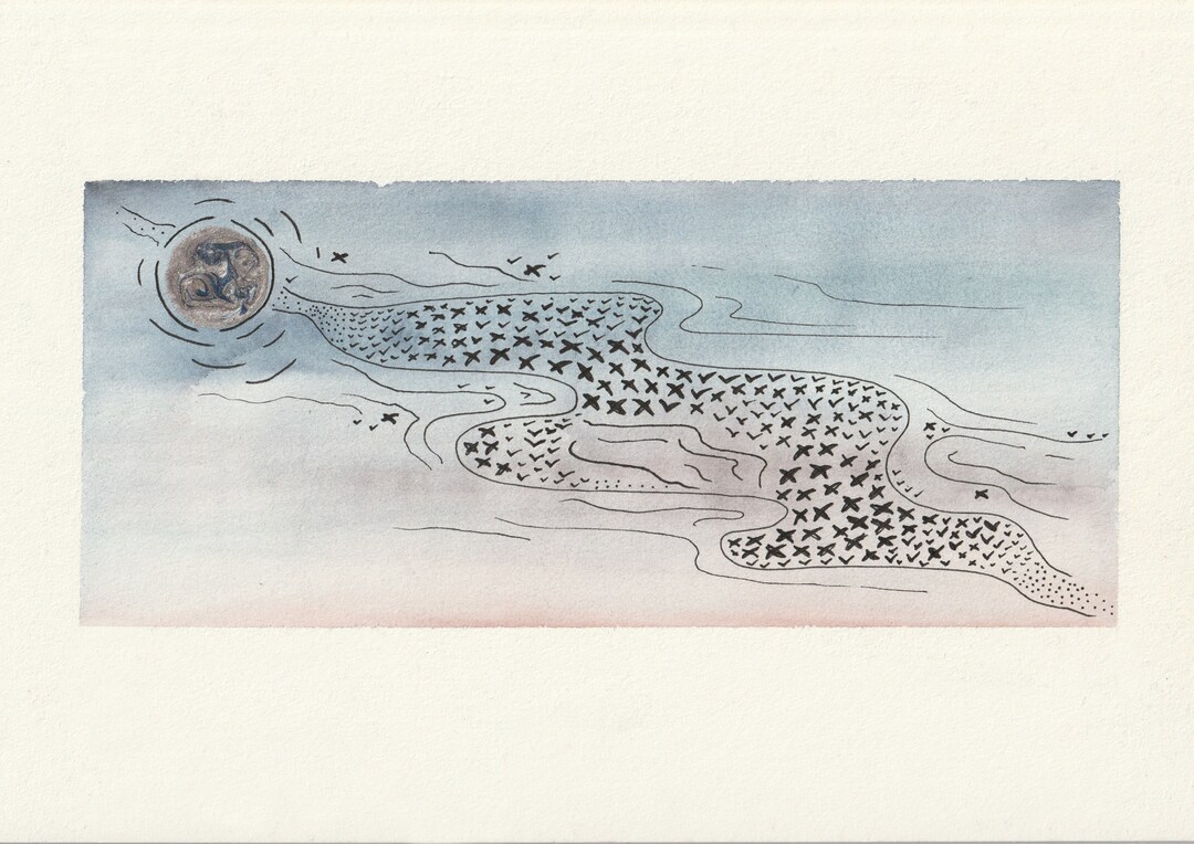 Moon Murmuration Sunset Sky Watercolour Print A4 Wall Decor - Etsy
