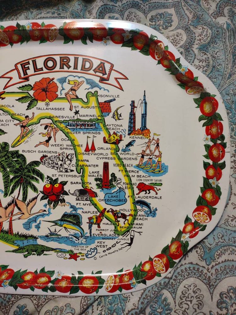 Vintage Florida Souvenir Tray Metal Map State Serving Platter - Etsy