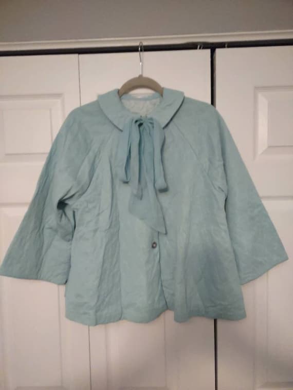 Vintage 1970's Light Blue Quilted Coat with Belt and … - Gem