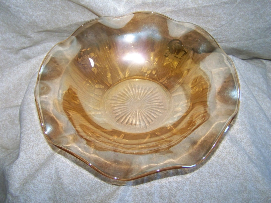 Vintage Amber Glass Bowl Iris Pattern - Etsy