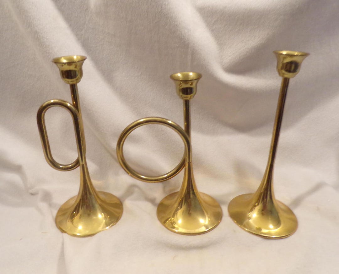 Vintage 3 Silvestri Solid Brass Bugle Trumpet Candle Stick Holder - Etsy
