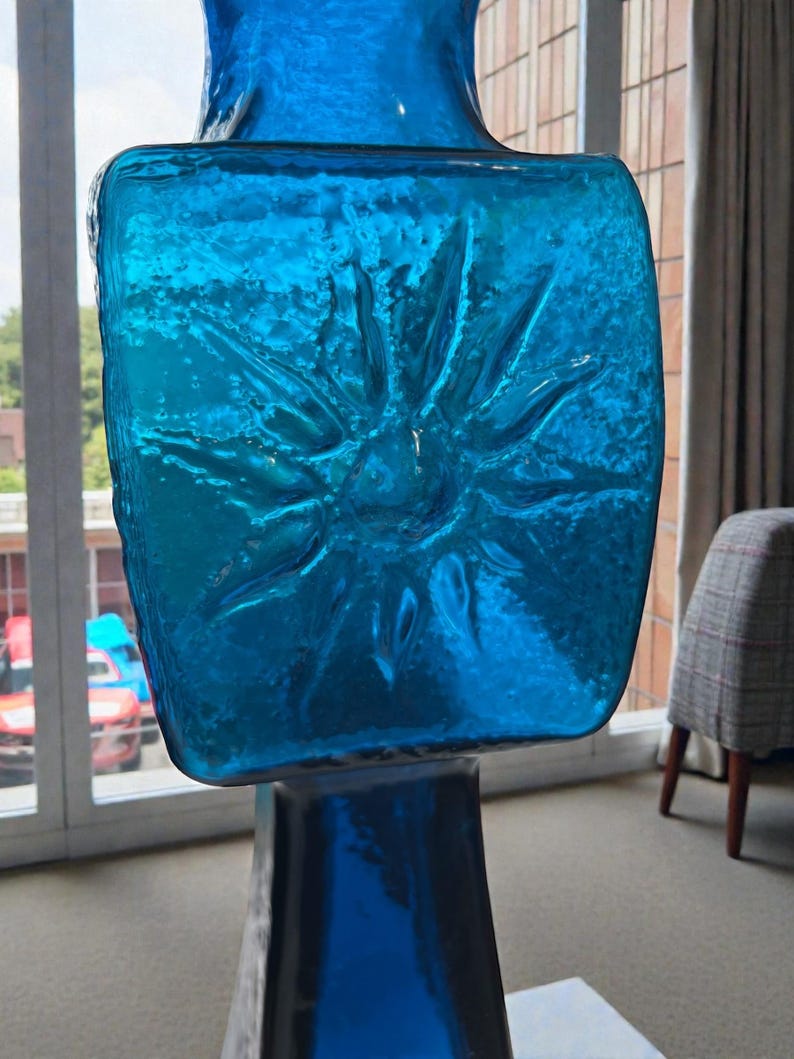 60's INDIANA GLASS Wayne Husted Sunburst 14" VASE Azure Blue Dr-014a - Etsy