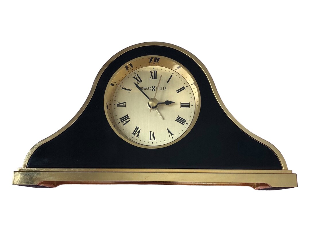 1980's HOWARD MILLER CLOCK Small Mantle Brass/black Analog New Battery ...
