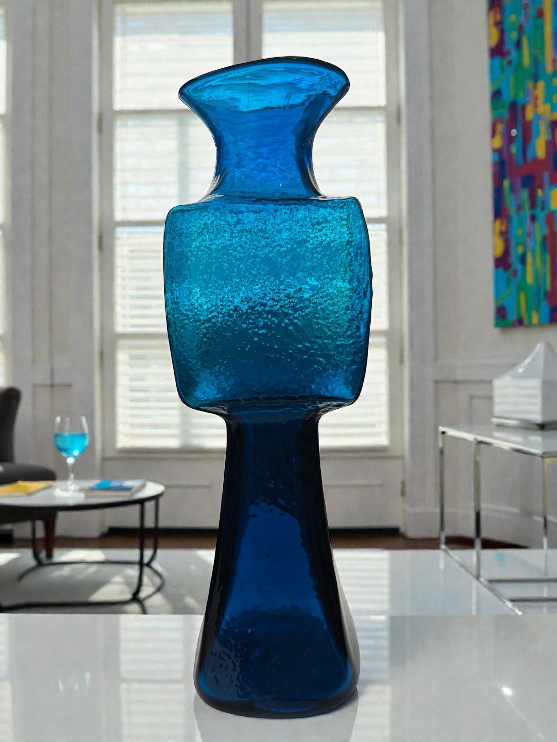 60's INDIANA GLASS Wayne Husted Sunburst 14" VASE Azure Blue Dr-014a - Etsy