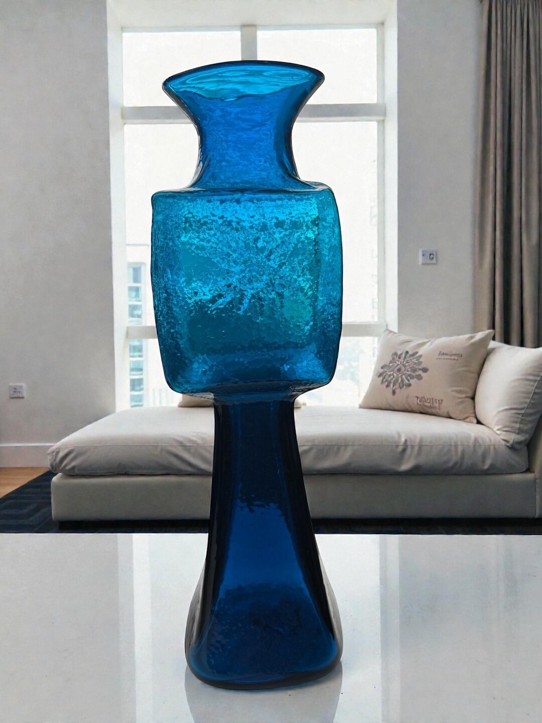 60's INDIANA GLASS Wayne Husted Sunburst 14" VASE Azure Blue Dr-014a - Etsy