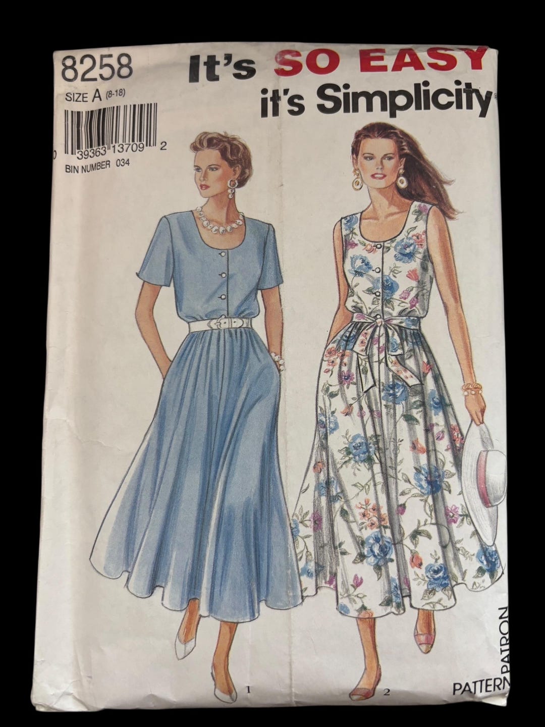 Cut 1990's so Easy SIMPLICITY Pattern #8258 Size 8-18 Dress With Belt ...