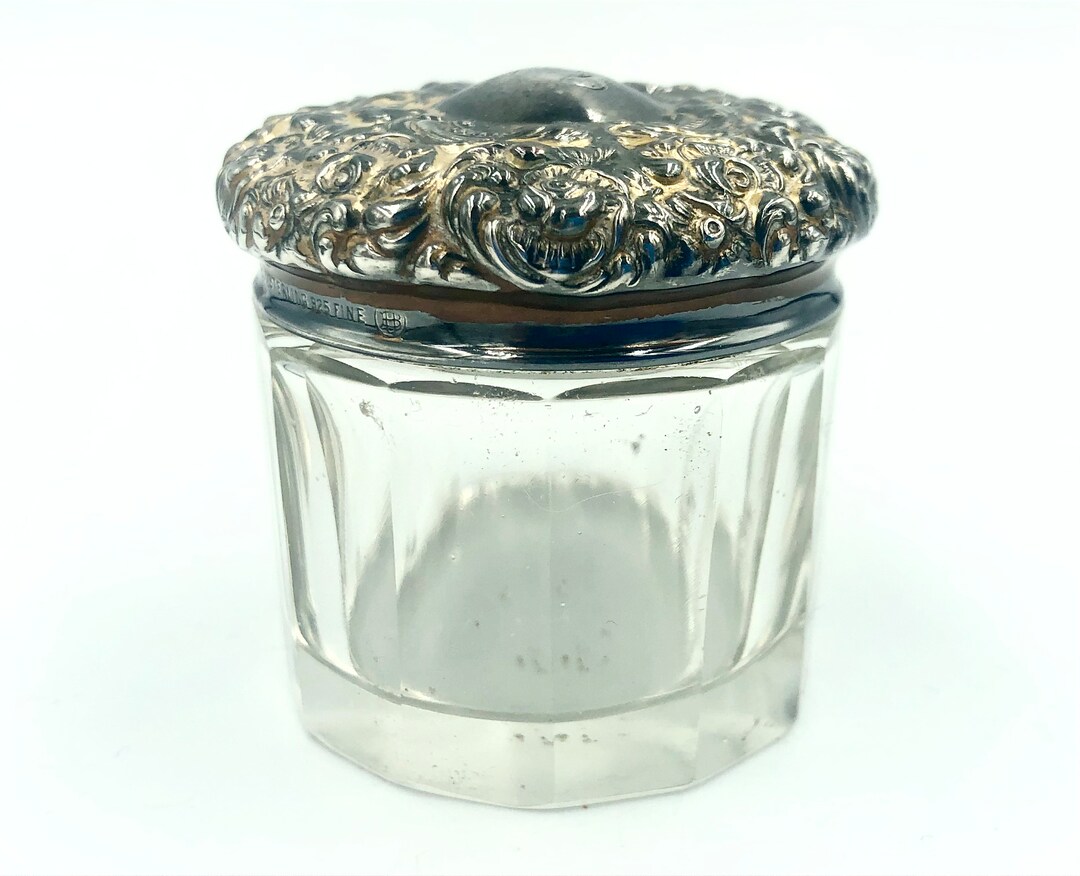 Victorian Glass POWDER JAR - STERLING Lid With Embossed Roses Gs4-5 - Etsy