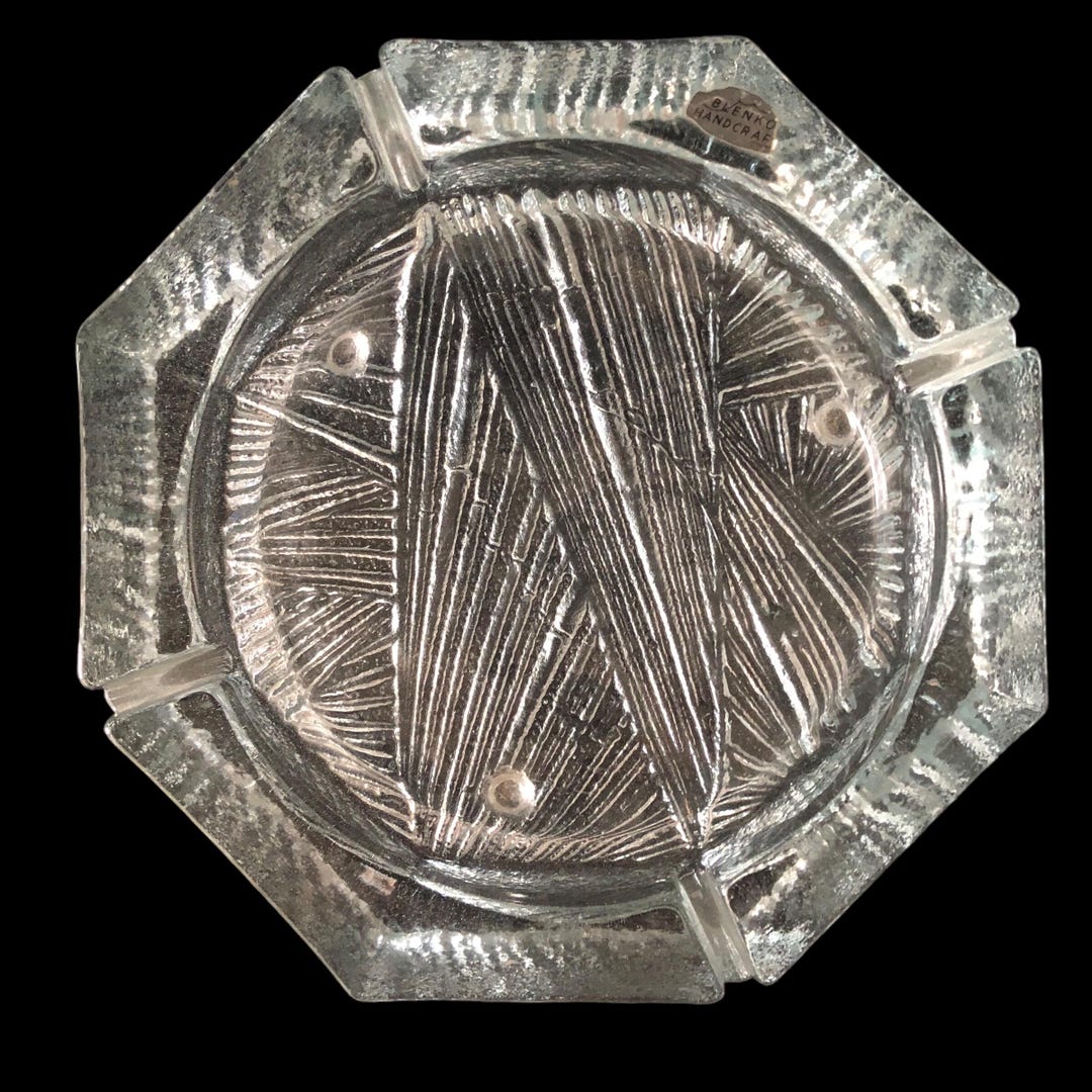 1970 BLENKO BRUTALIST ASHTRAY 703 - Heavy Clear Glass Octagon- Original ...