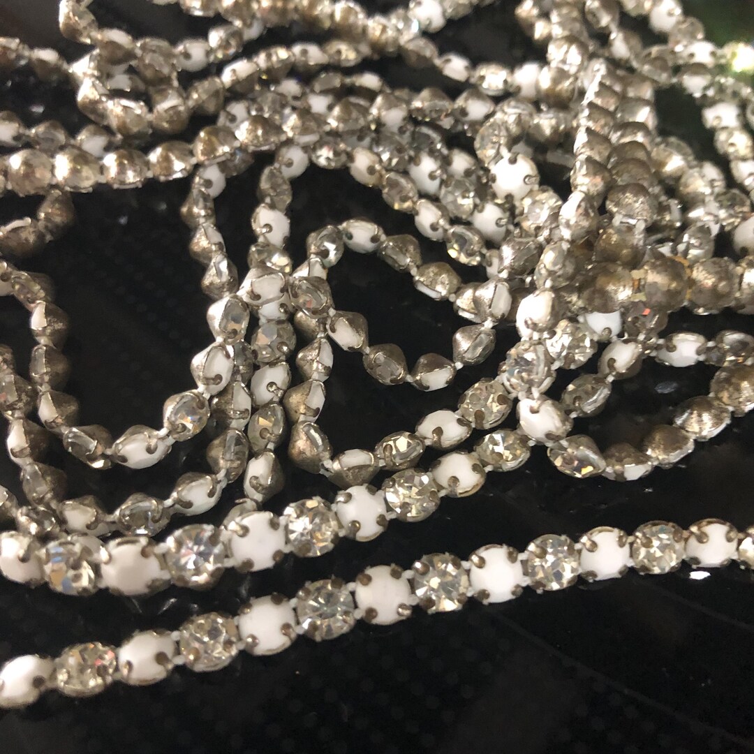 VINTAGE TRIM Metal Prong Set Rhinestones and Milk Glass 84 Inches ...