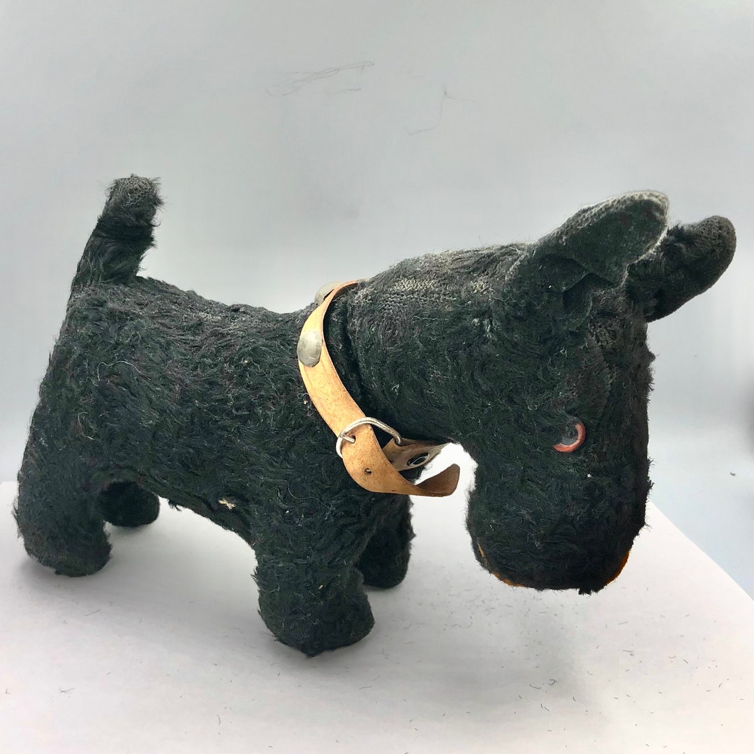 Vintage STUFFED MOHAIR Black SCOTTIE Dog 7" Straw Filled Squeaker ...