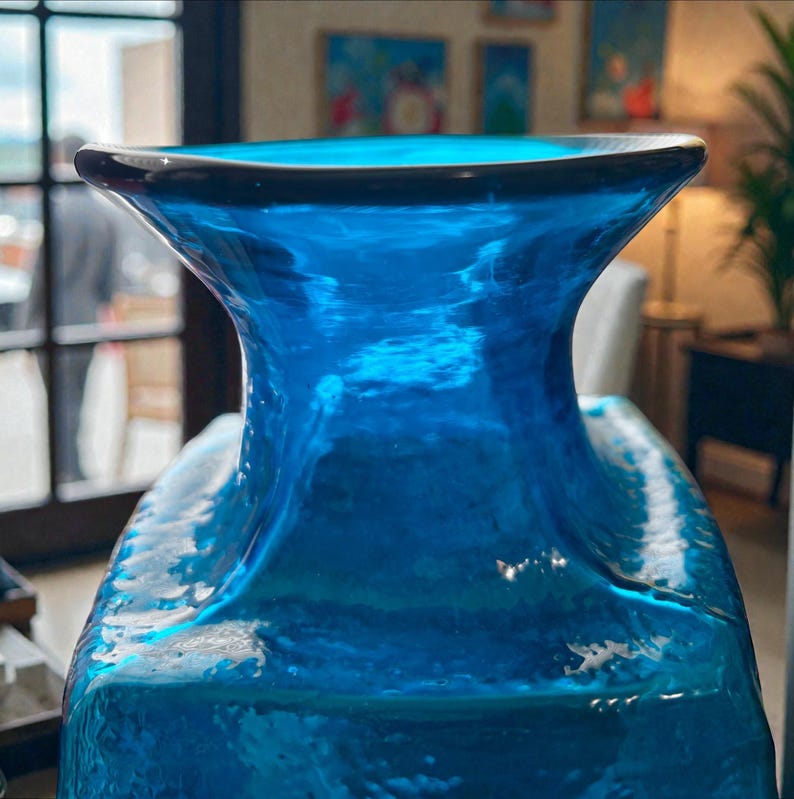 60's INDIANA GLASS Wayne Husted Sunburst 14" VASE Azure Blue Dr-014a - Etsy