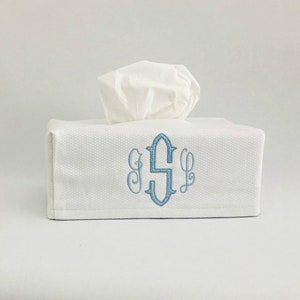 Pique Cotton Tissue Box Cover Rectangle Monogrammed White Bath Monogram - Etsy