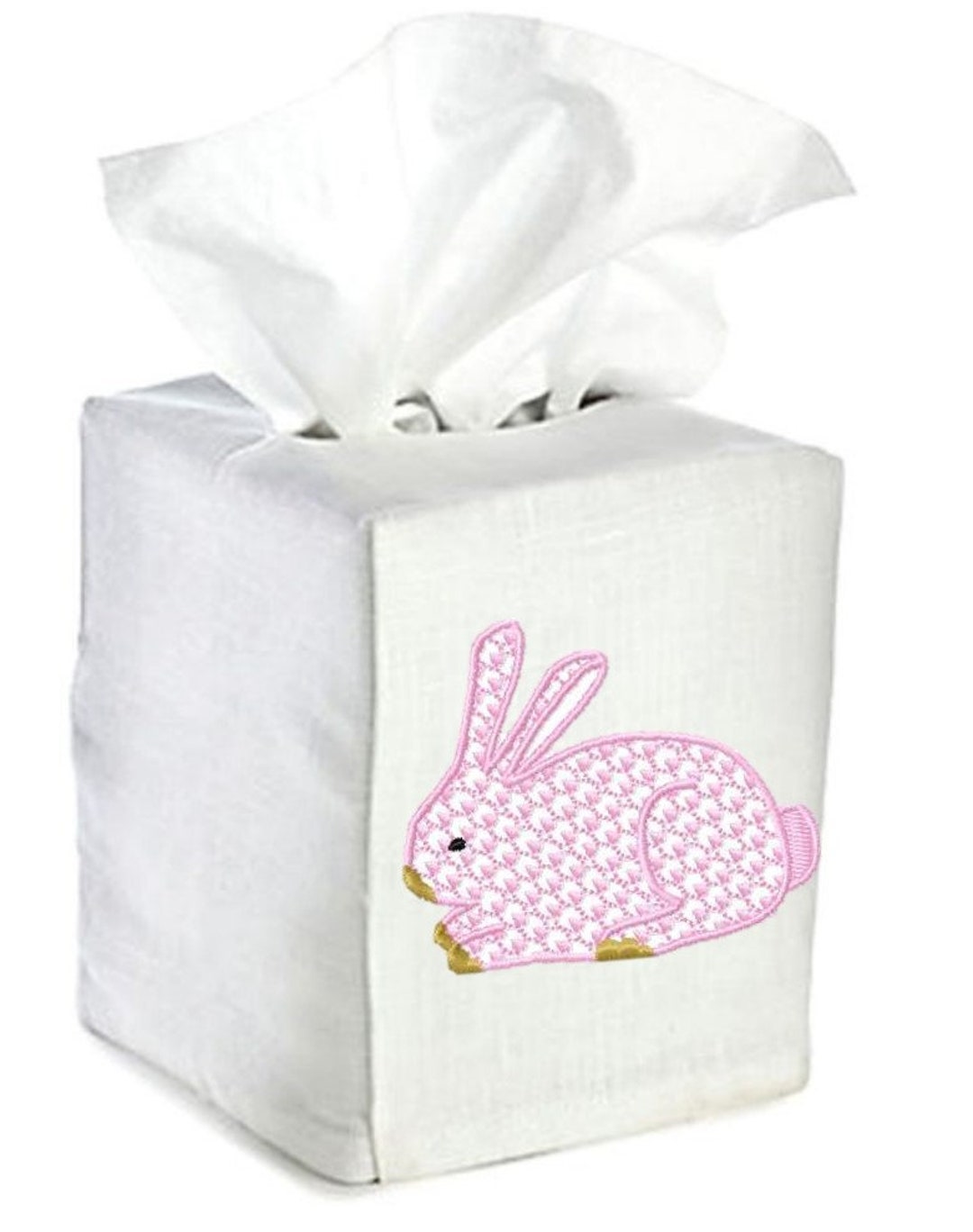 Linen Easter Bunny Rabbit Tissue Box Cover Monogrammed White Natural ...