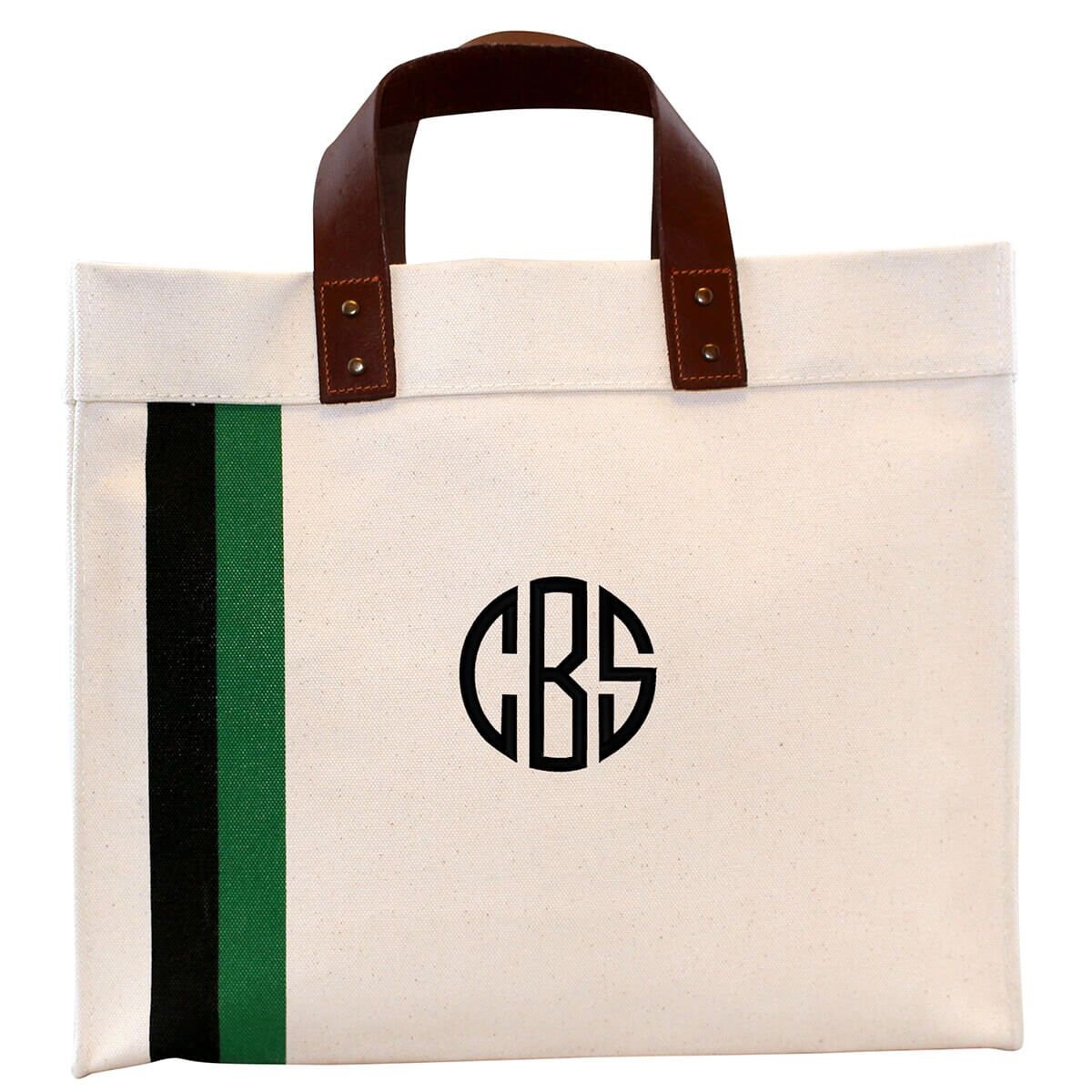 Monogrammed Canvas Stripe Square Tote Bag Leather Handles | Etsy