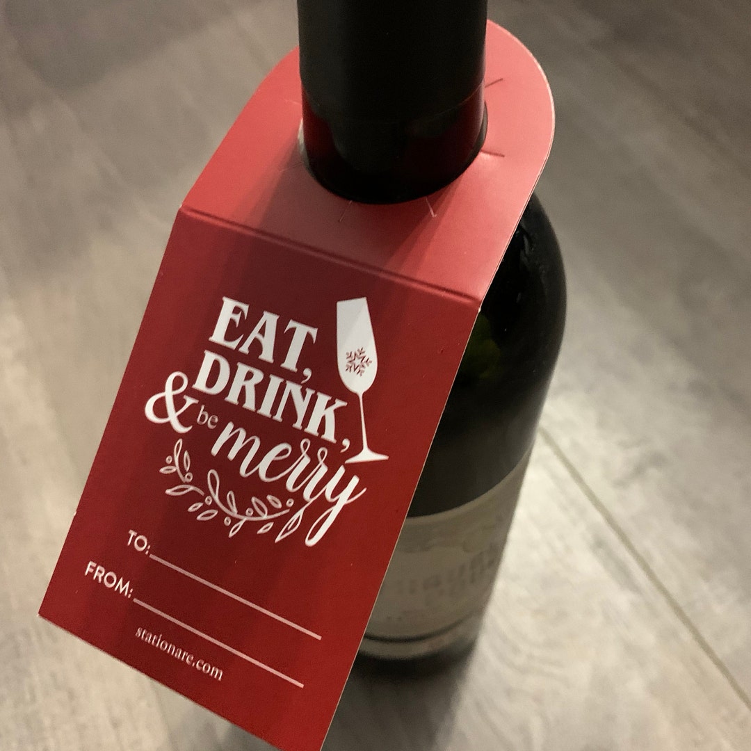 Eat, Drink & Be Merry | Christmas Wine Bottle Gift Tag - Etsy