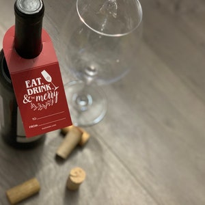 Eat, Drink & Be Merry | Christmas Wine Bottle Gift Tag - Etsy