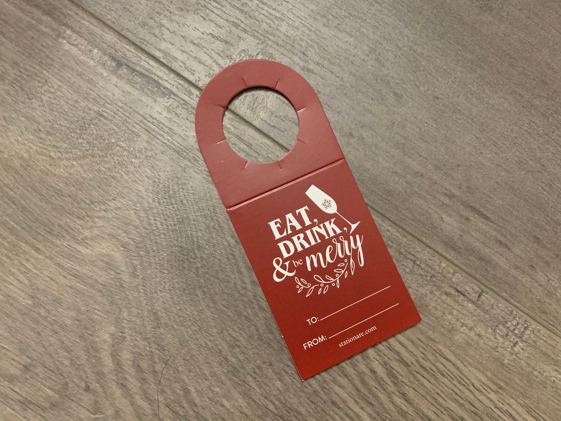Eat, Drink & Be Merry | Christmas Wine Bottle Gift Tag - Etsy
