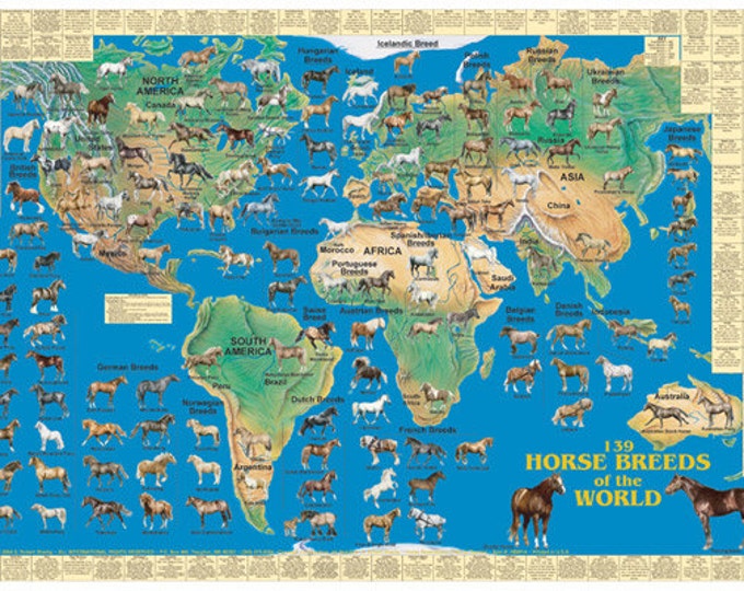 139 Horse Breeds of the World Wall Map - Etsy