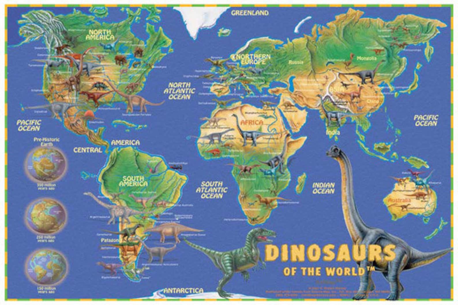 Dinosaurs of the World Wall Map Poster | Etsy