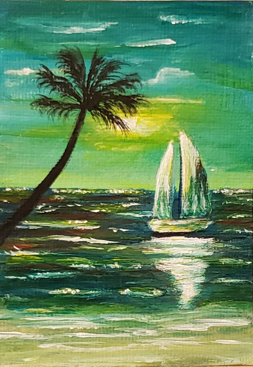 ACEO Original Miniature Art Card Painting, Mini Seascape Ocean ...