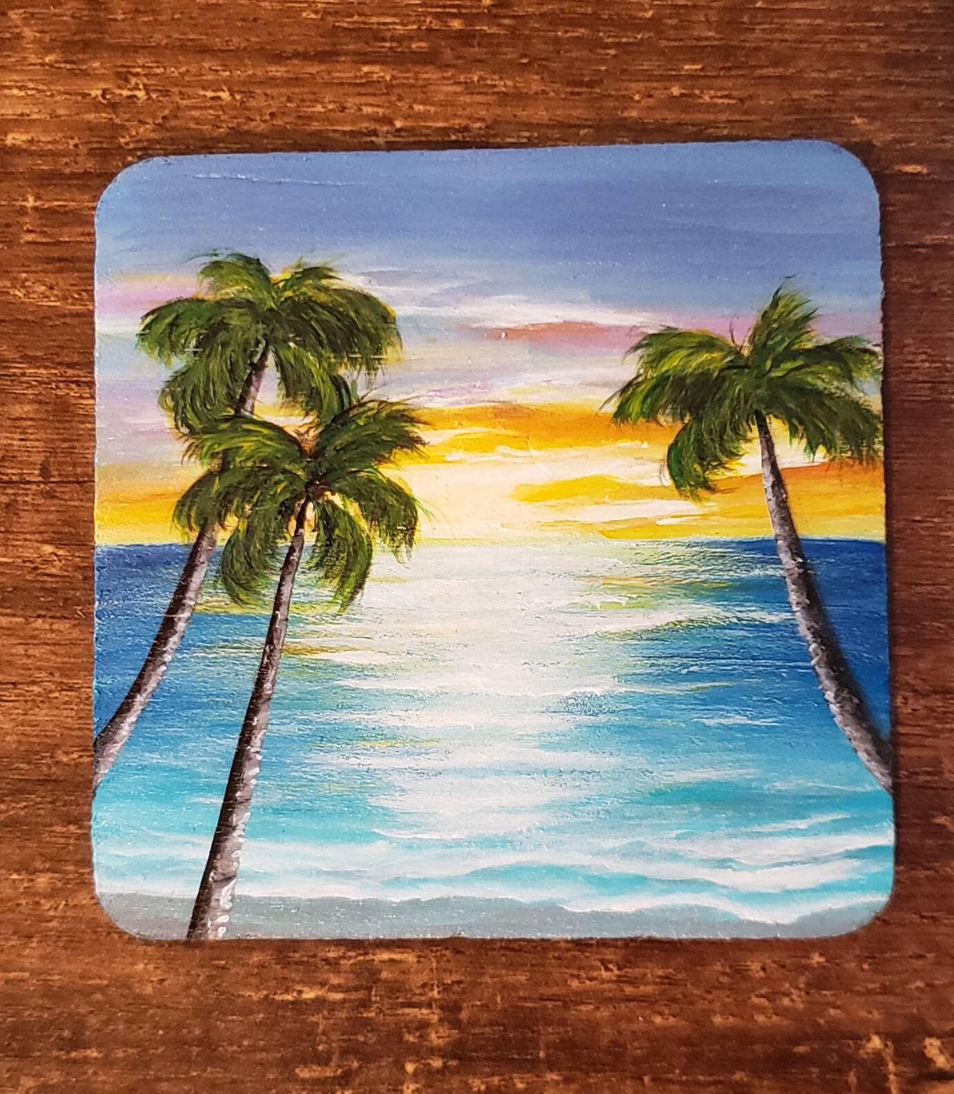 Palm Tree Seascape Acrylic Mini Painting, Seascape Painting on Wood ...