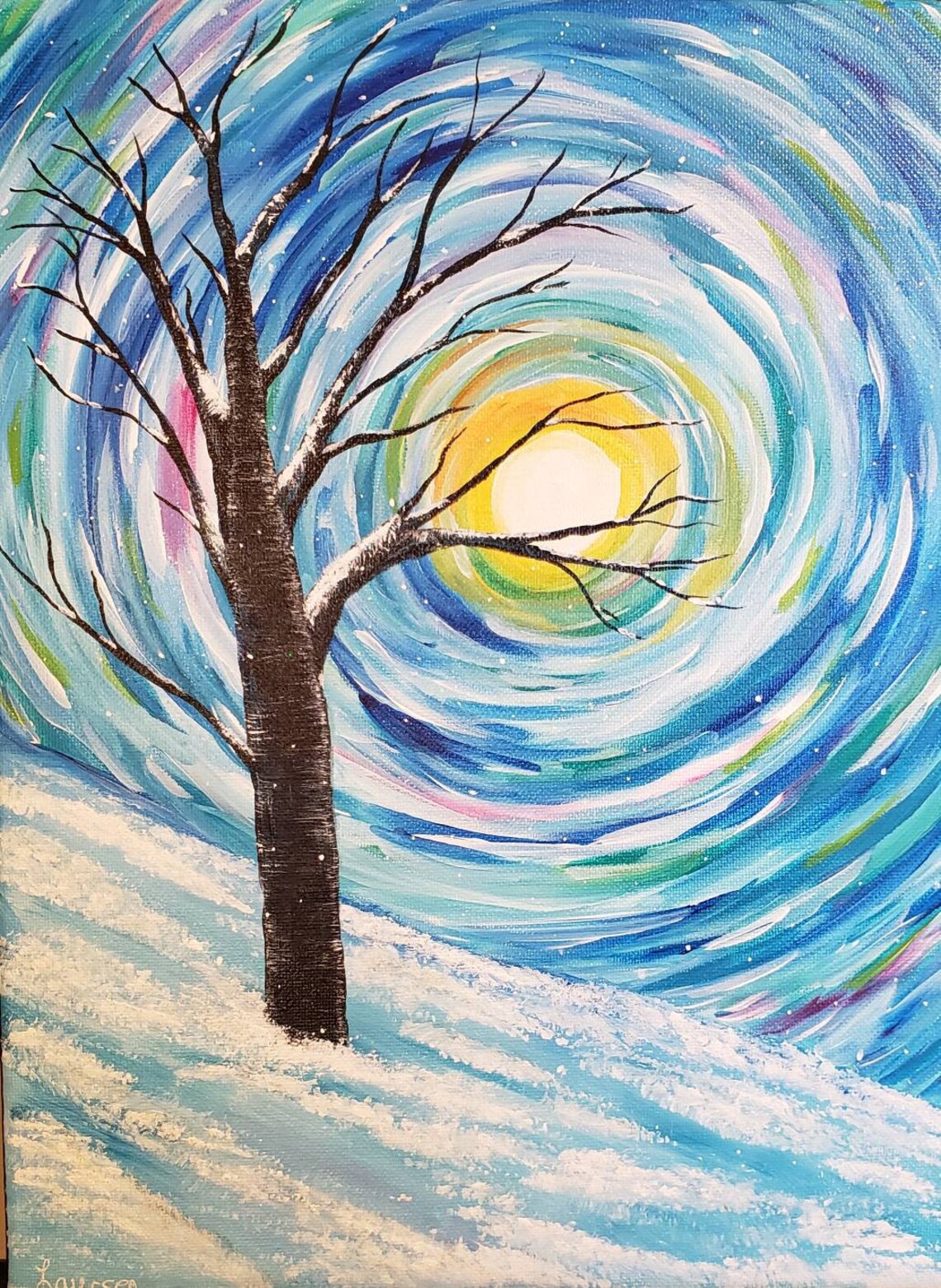 Original Abstract Winter Snow Landscape Tree Painting 12x16 - Etsy