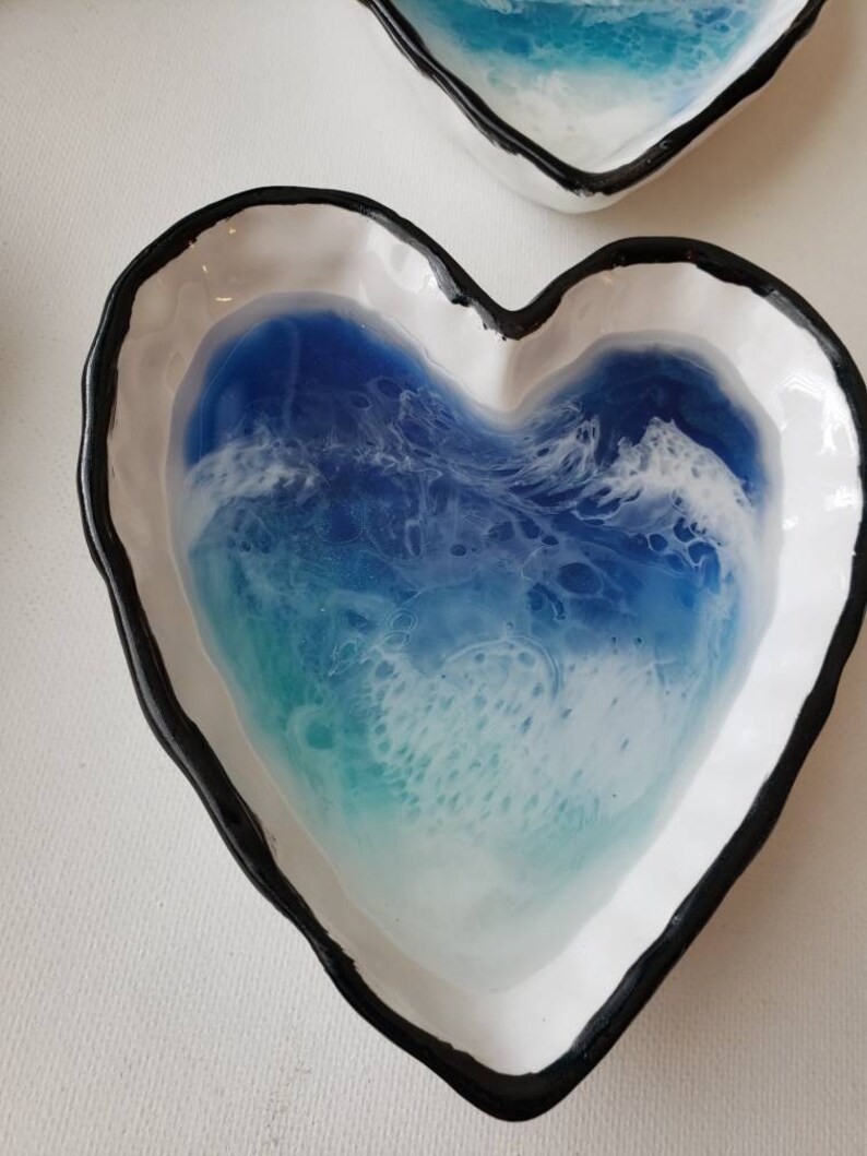 Ring Dish, Resin Ocean Heart Shaped Ring Trinket Dish, Jewelry Tray ...
