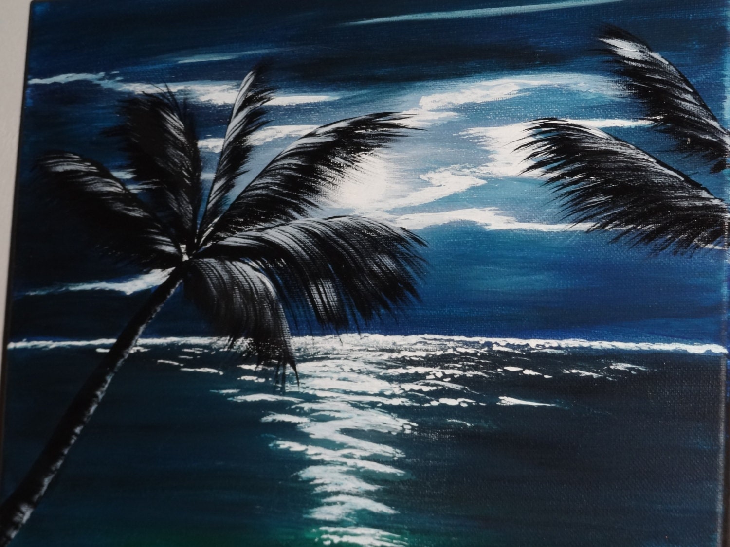 Original Abstract Moonlight Palm Tree Seascape Painting on Canvas 11x14 ...
