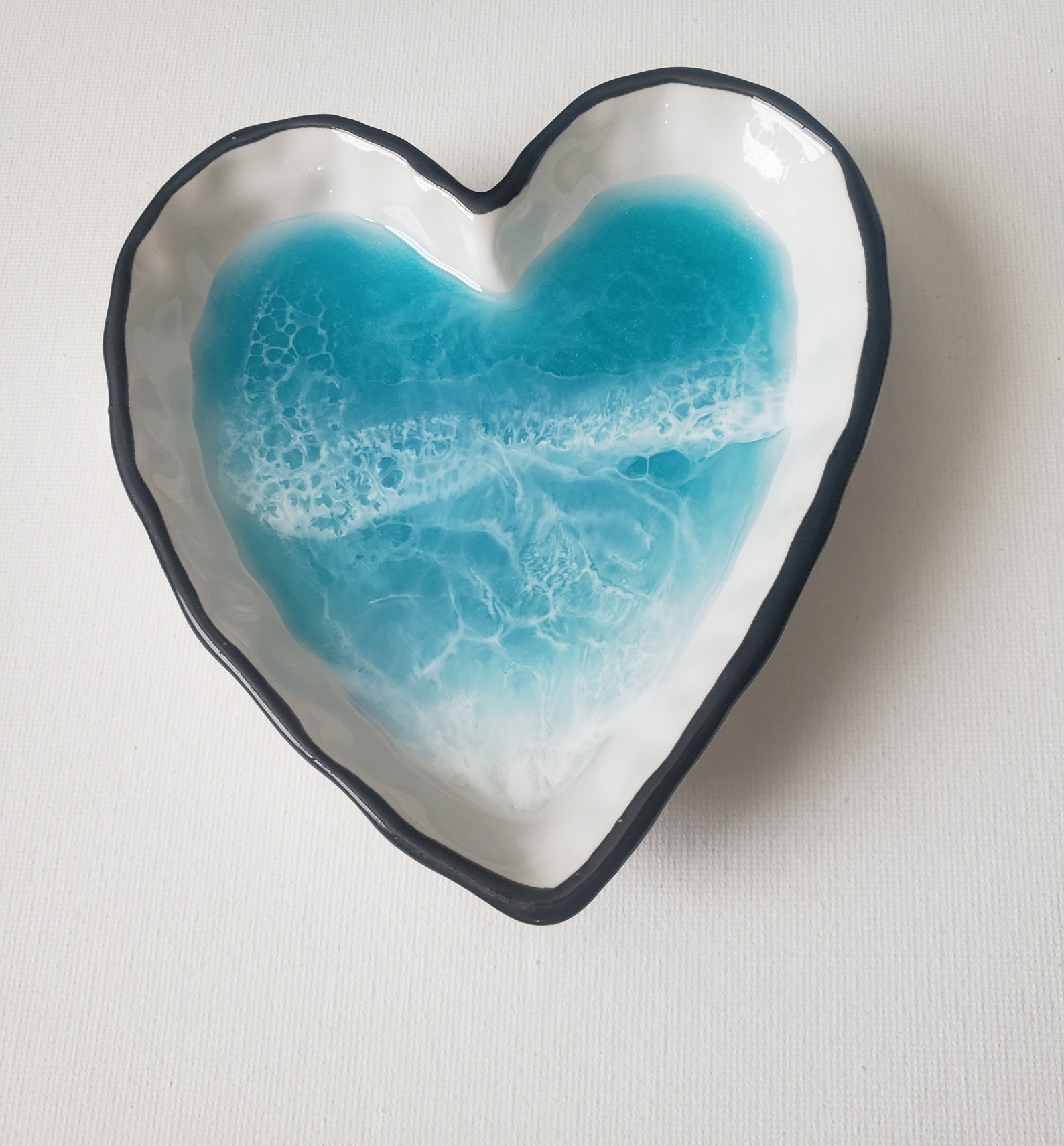 Ring Dish, Resin Ocean Heart Shaped Ring Trinket Dish, Jewelry Tray ...
