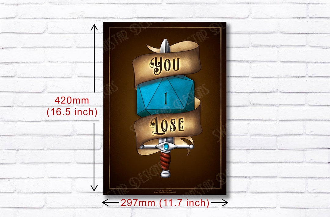 YOU LOSE Poster Inspired by Dungeons and Dragons When You Roll a ...