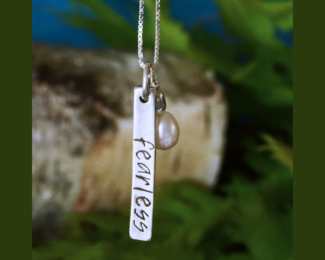 Fearless Silver Bar Necklace, Graduation, Cancer Survivor Jewelry ...