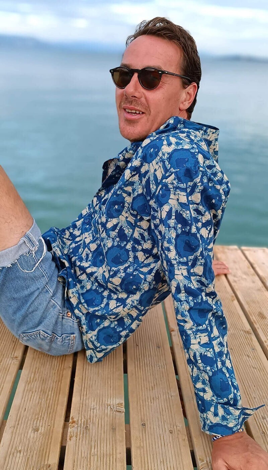 Stylish Bali Blue Collarless Men's Shirt - Perfect for Beach or Summer ...