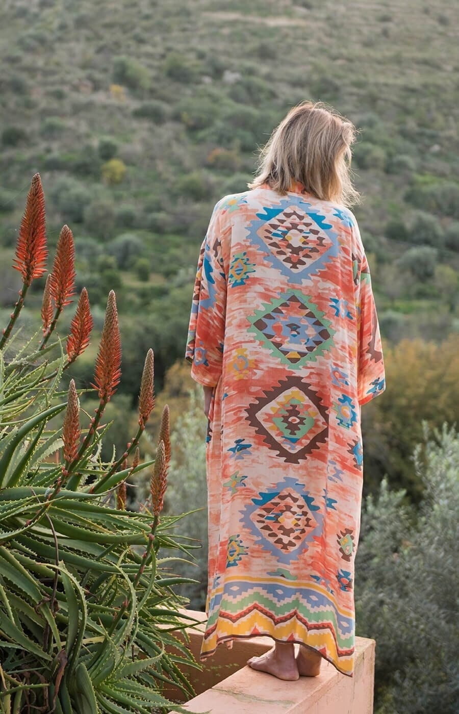 Aztec Goddess Kimono Sunbathing Robe Orange Sacred Geometry Sun Water ...