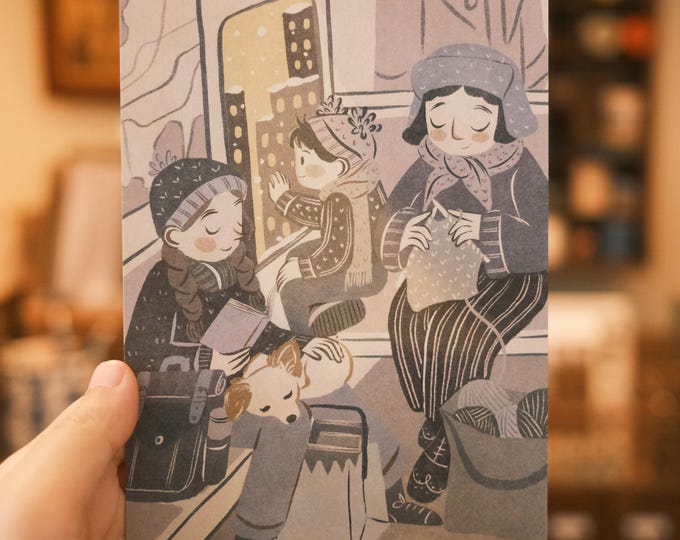 Winter Train Ride (ONE) 5x7 Postcard Art Print, Snail Mail, Illustrated ...