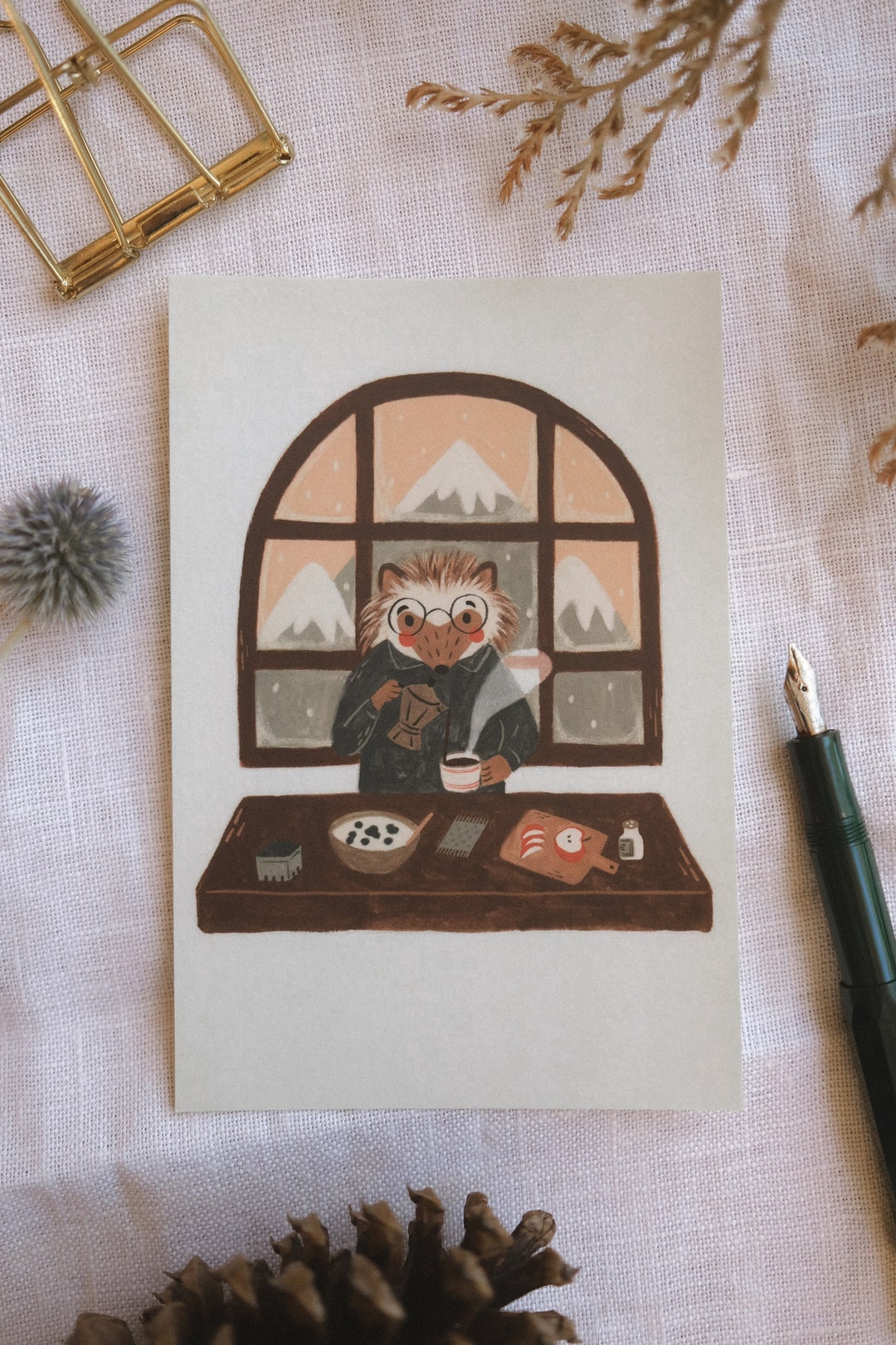 Hedgehog ONE 4x6 Postcard Art Print Cozy Postcard Snail - Etsy