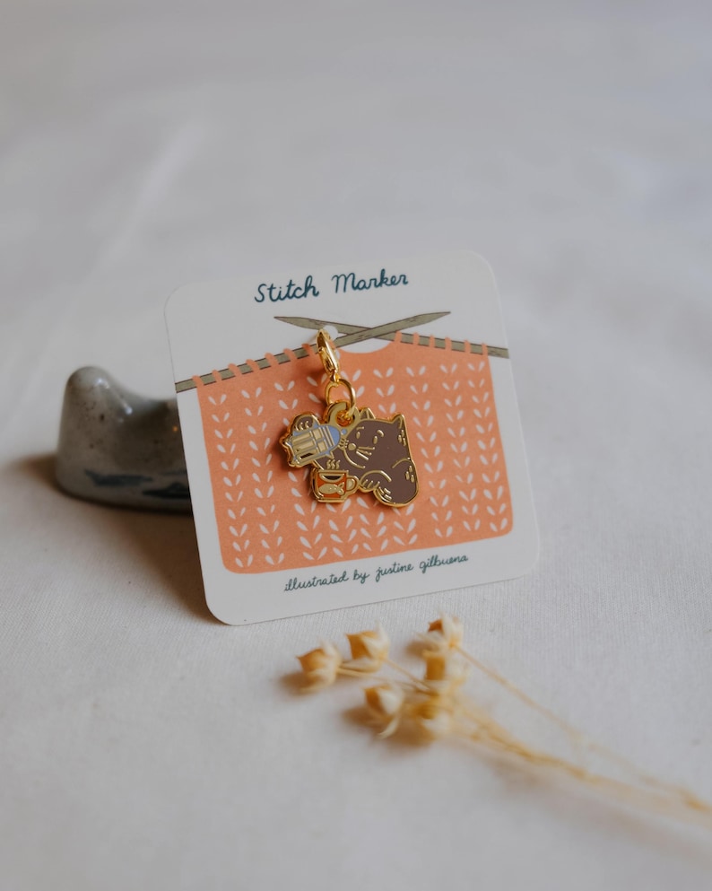 Coffee Cat (gray) Stitch Marker Charm - Etsy