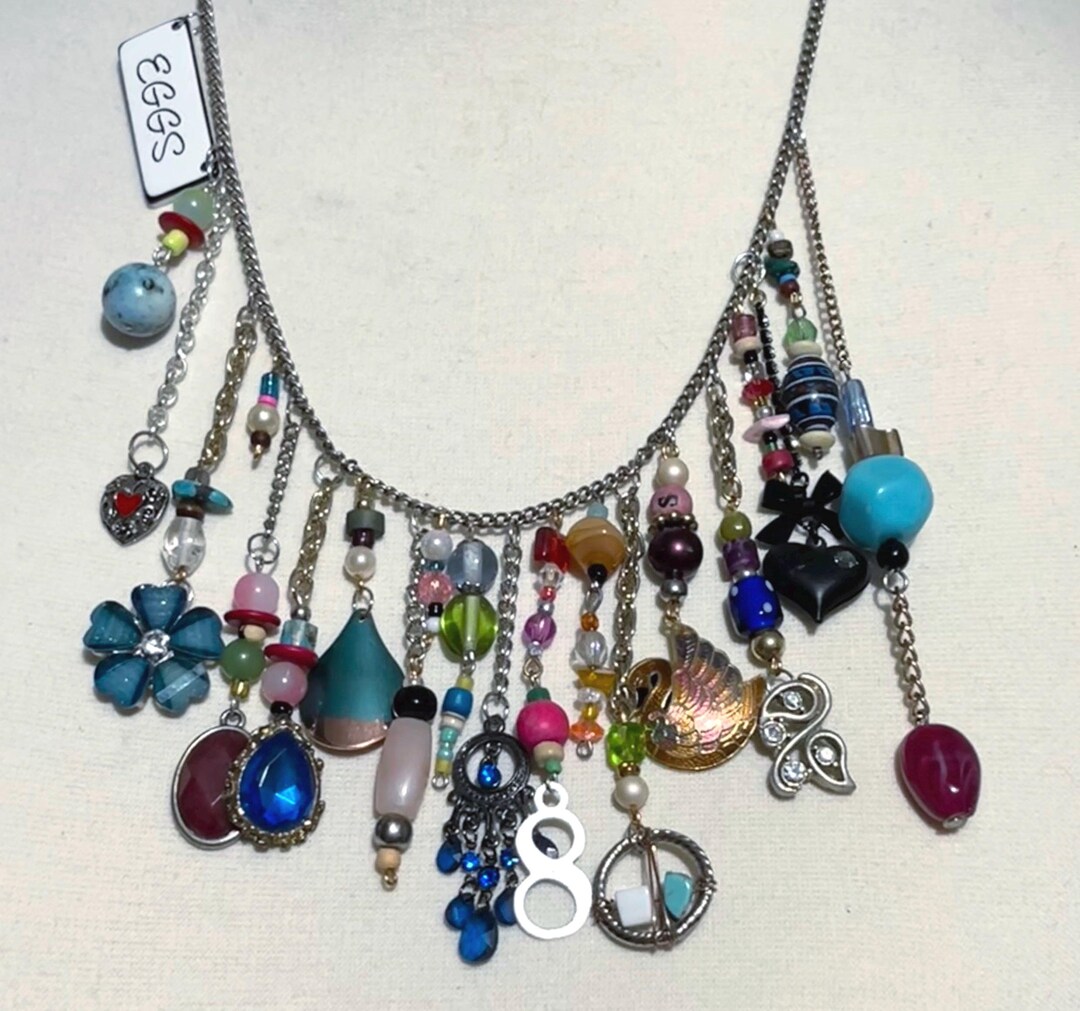 Women’s Upcycled Maximalist Multi-charm Necklace, Cluttercore Charm ...