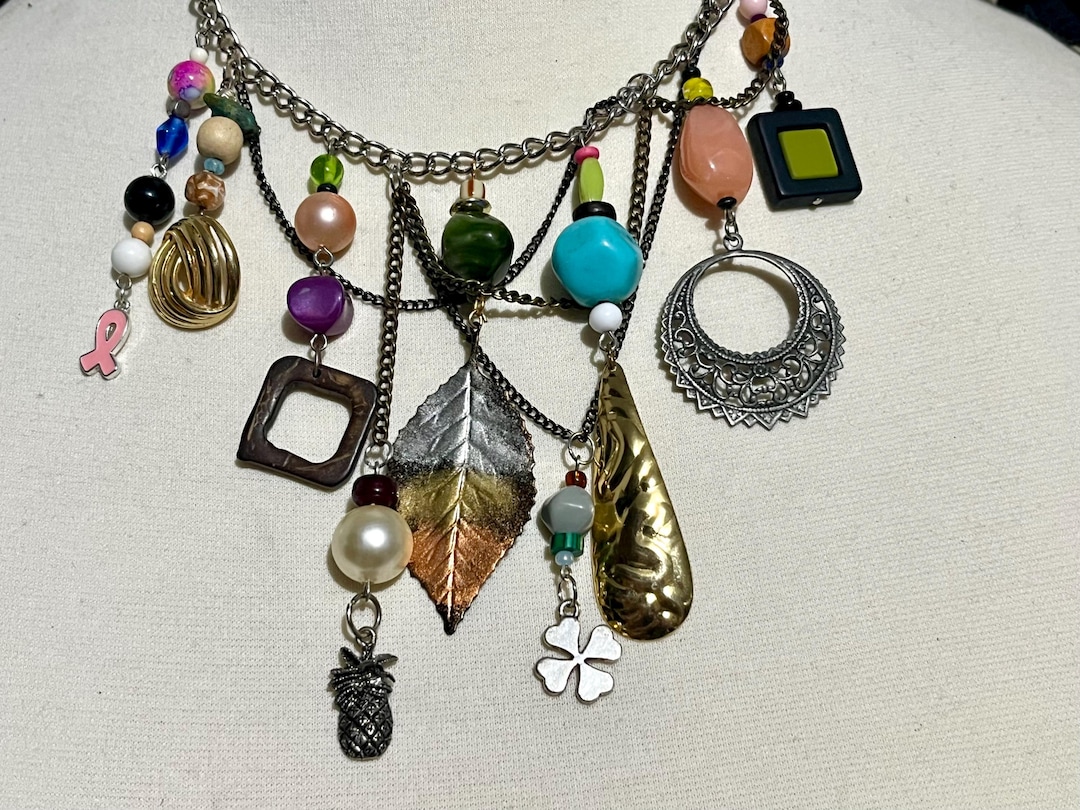 Maximalist Multi-charm Necklace: Upcycled Eclectic Statement Jewelry - Etsy