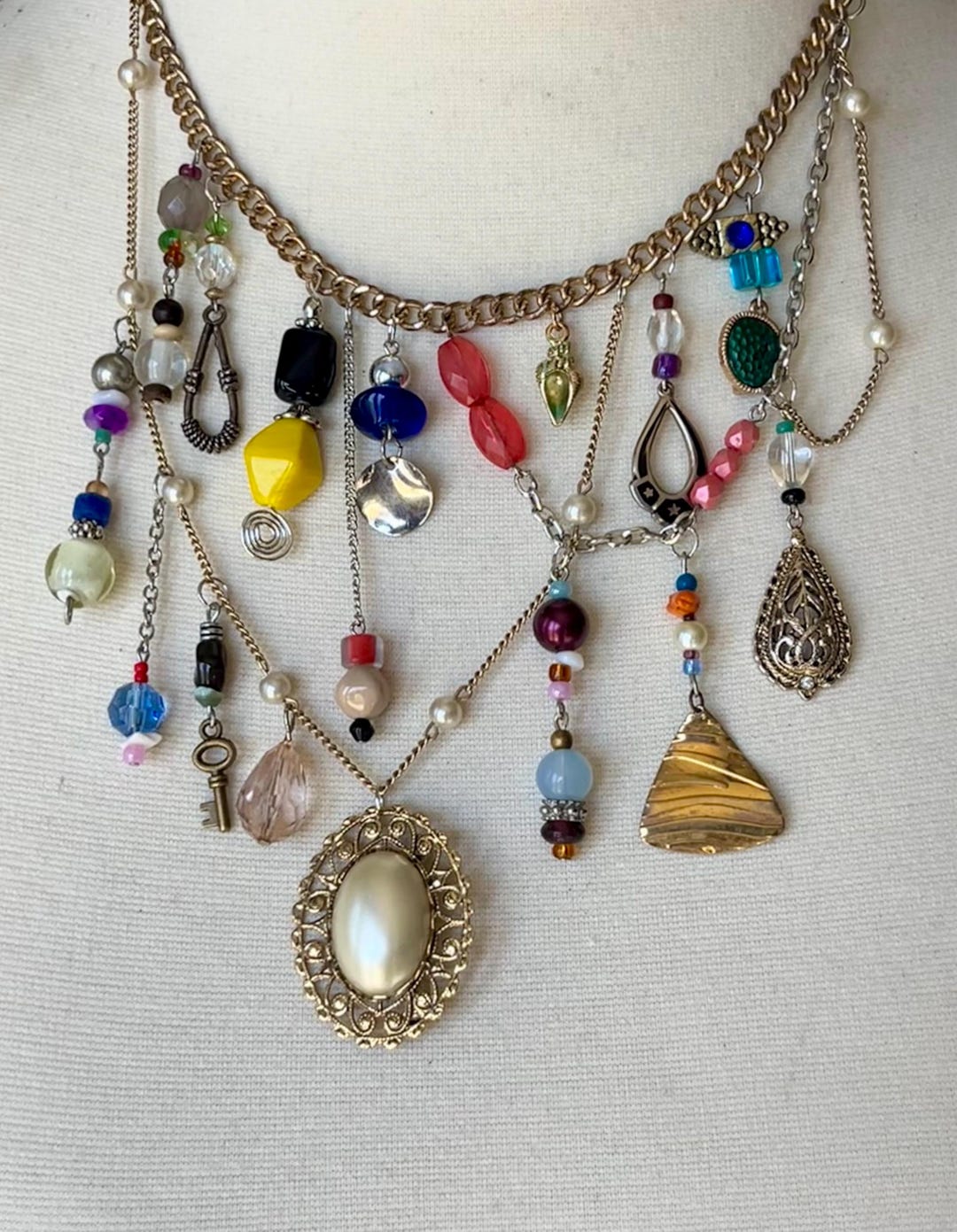 Women’s Clutter Core, Vintage Charm Necklace, Upcycled Junk Jewelry ...