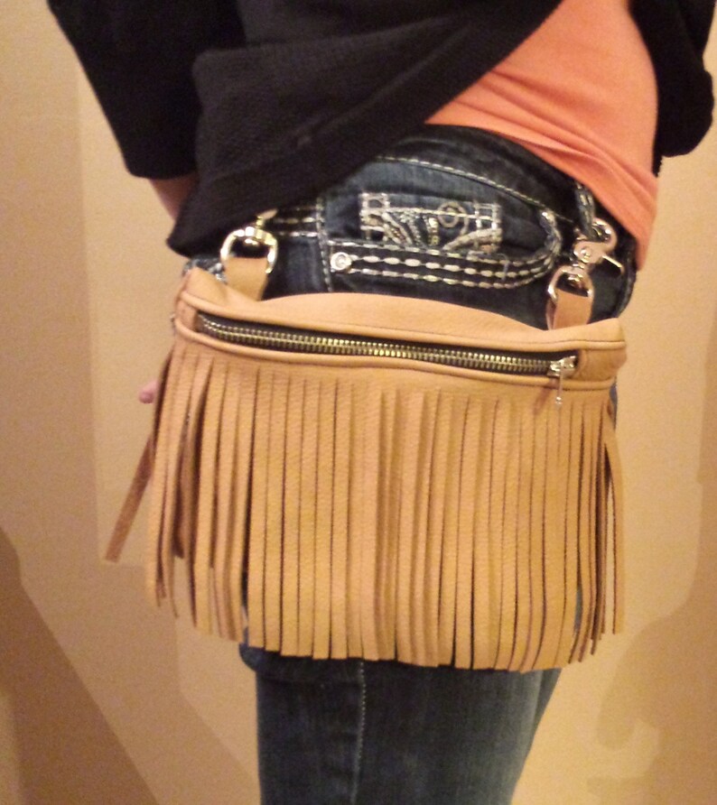 Tan Leather W/ Saddle Tan Fringe Fanny Pack/ Booty Bag With Strap - Etsy