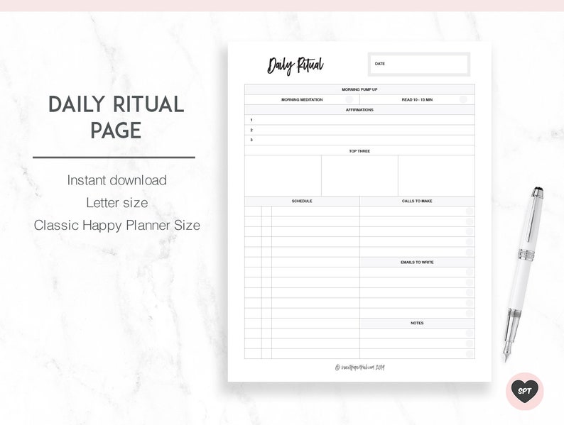 Daily Ritual Page INSTANT DOWNLOAD Planner Inserts Morning Meditation ...