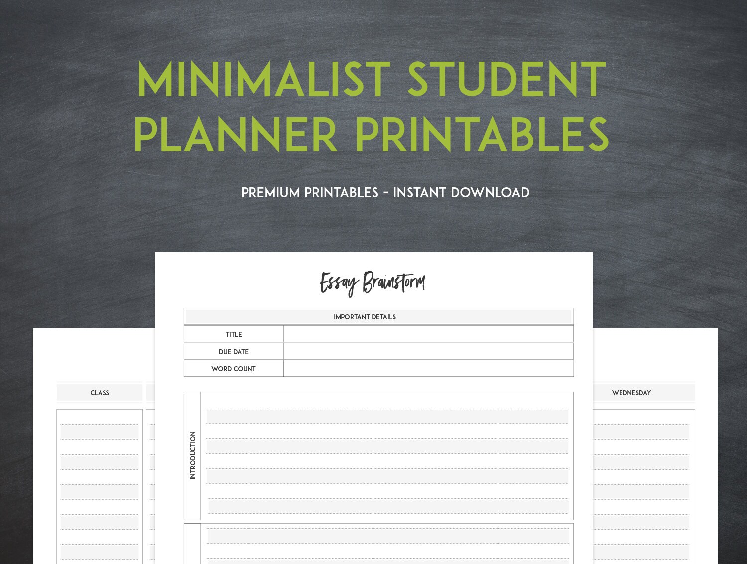 Minimalist Student Planner INSTANT DOWNLOAD 15 Printables 2017 Student ...